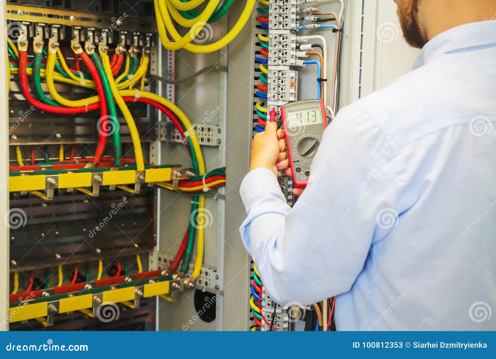 Engineer with Multimeter in High Voltage Panel Stock Image - Image of ...