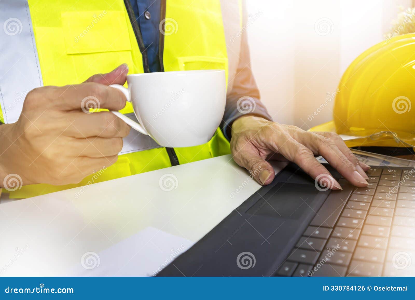Engineer in Office Grabbing Morning Coffee, Starting Work in the ...