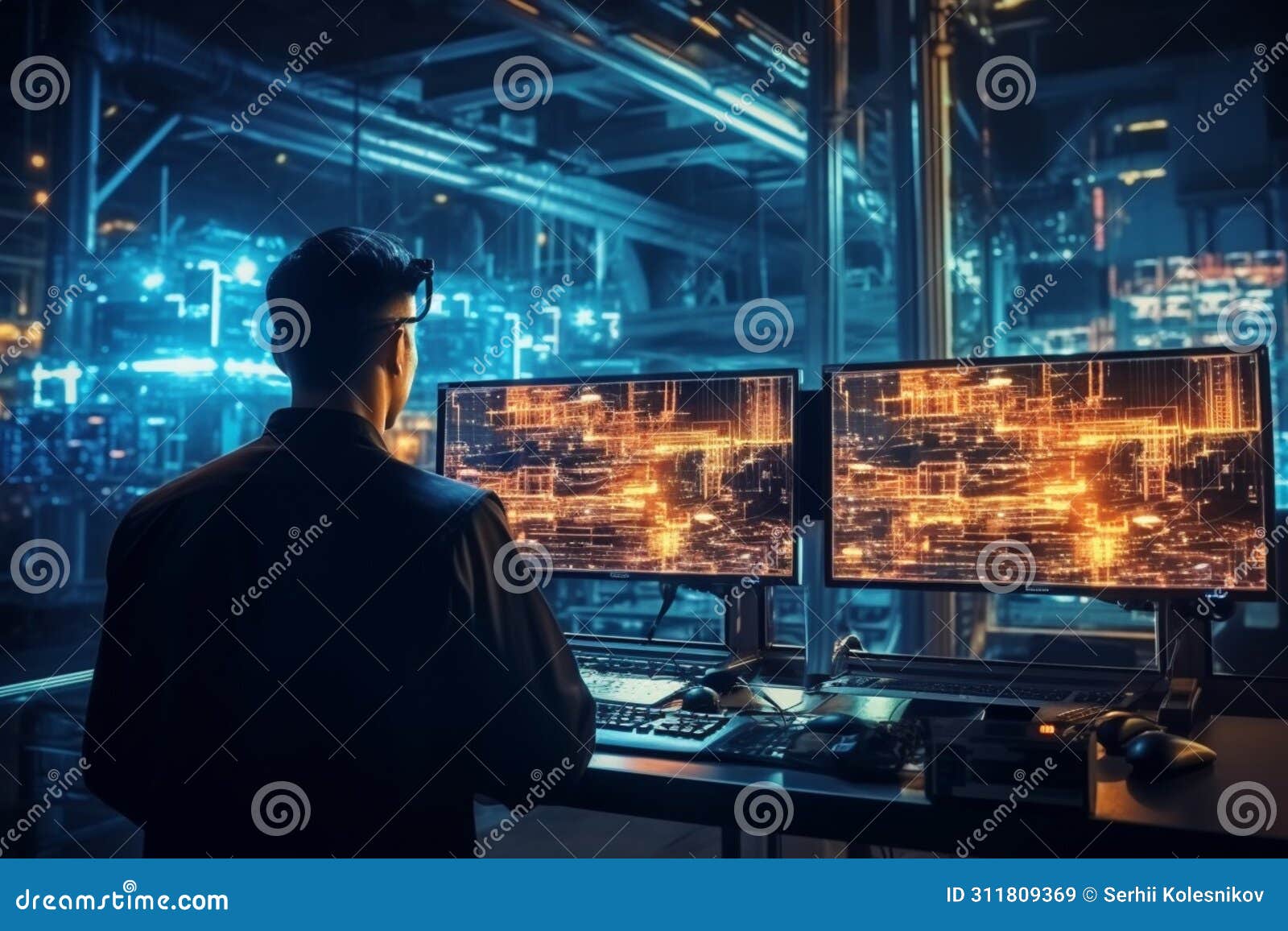 Engineer Operates Advanced Automation System In High-tech Control Room ...