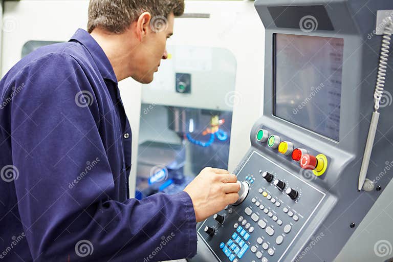 Engineer Operating Computer Controlled Milling Machine Stock Photo ...