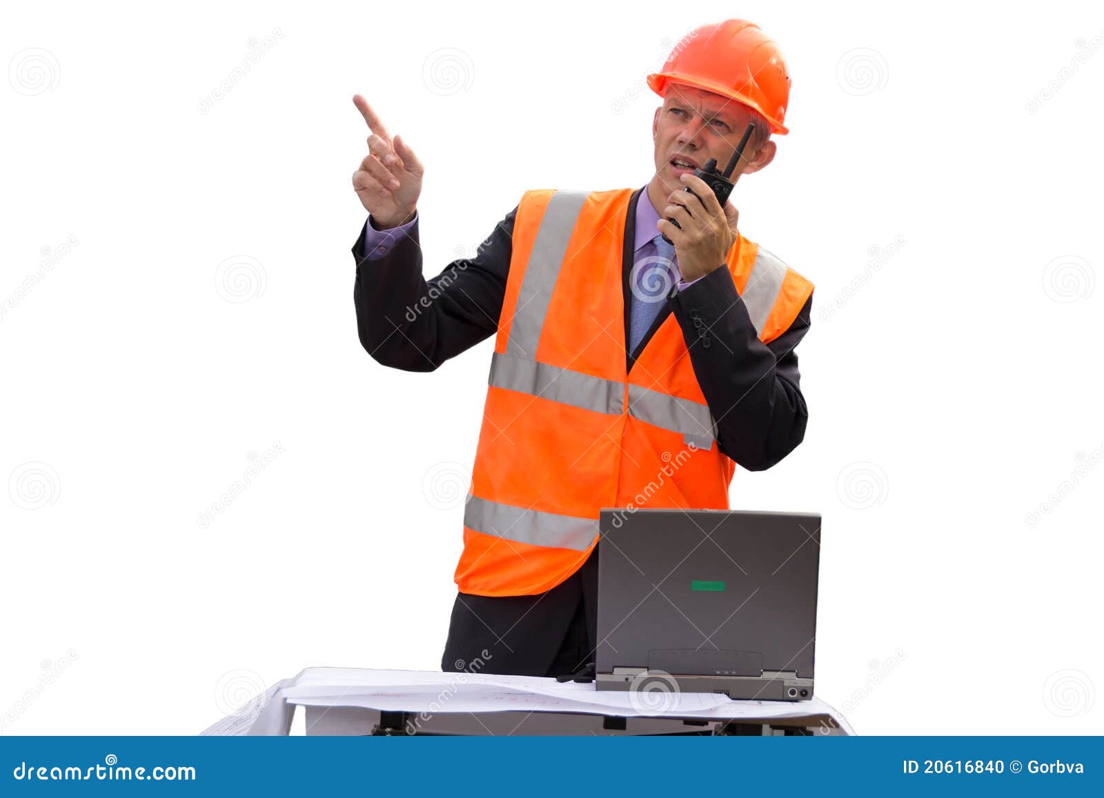 Engineer in Orange Jacket and Helmet Talk by Radi Stock Photo - Image ...