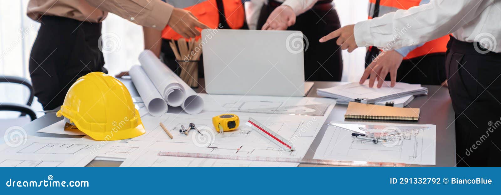Engineer Partner Drawing and Working on Blueprint Design Together. Insight Stock Photo - Image ...