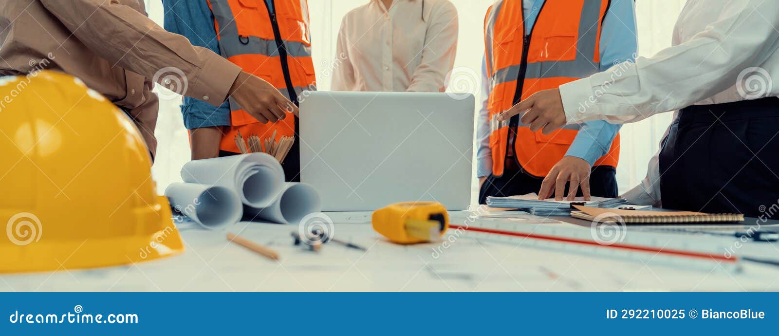 Engineer Partner Drawing and Working on Blueprint Design Together ...