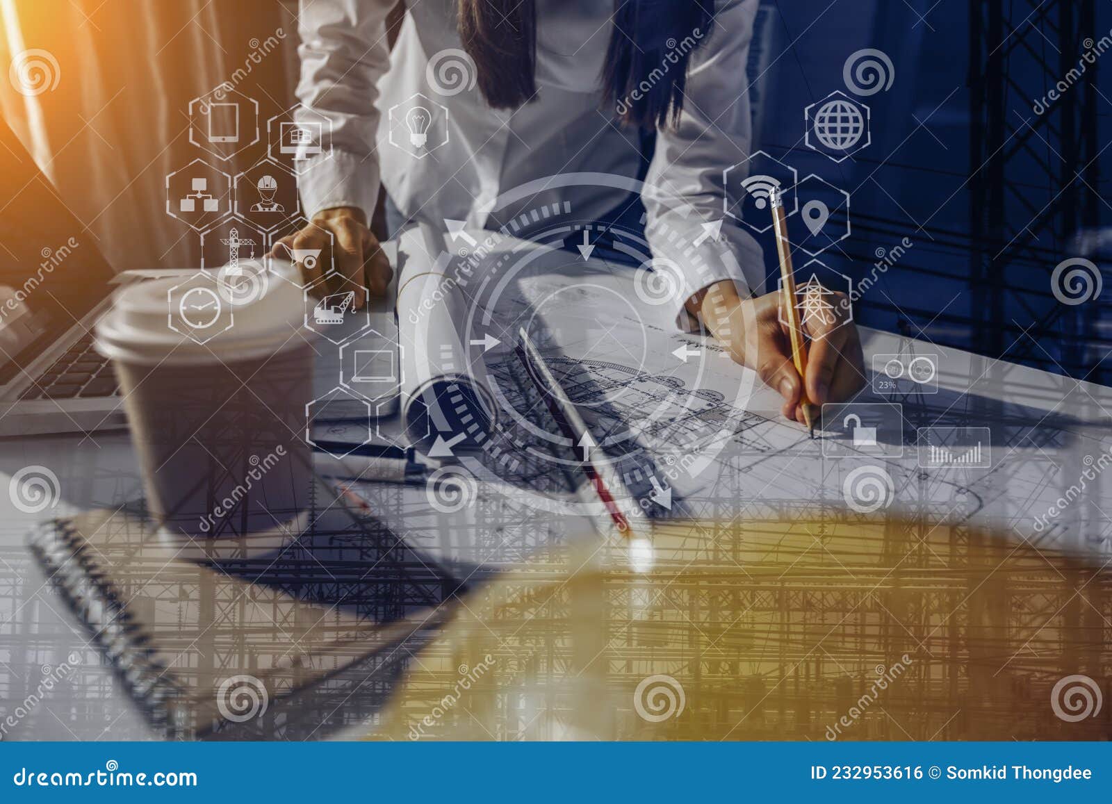 Engineer People Meeting Working at Office Table. Stock Photo - Image of ...