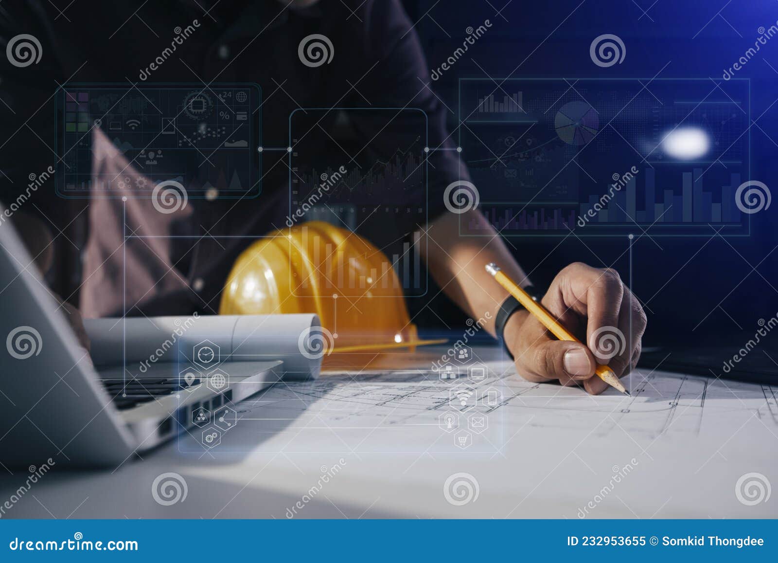 Engineer People Meeting Working at Office Table. Stock Image - Image of ...