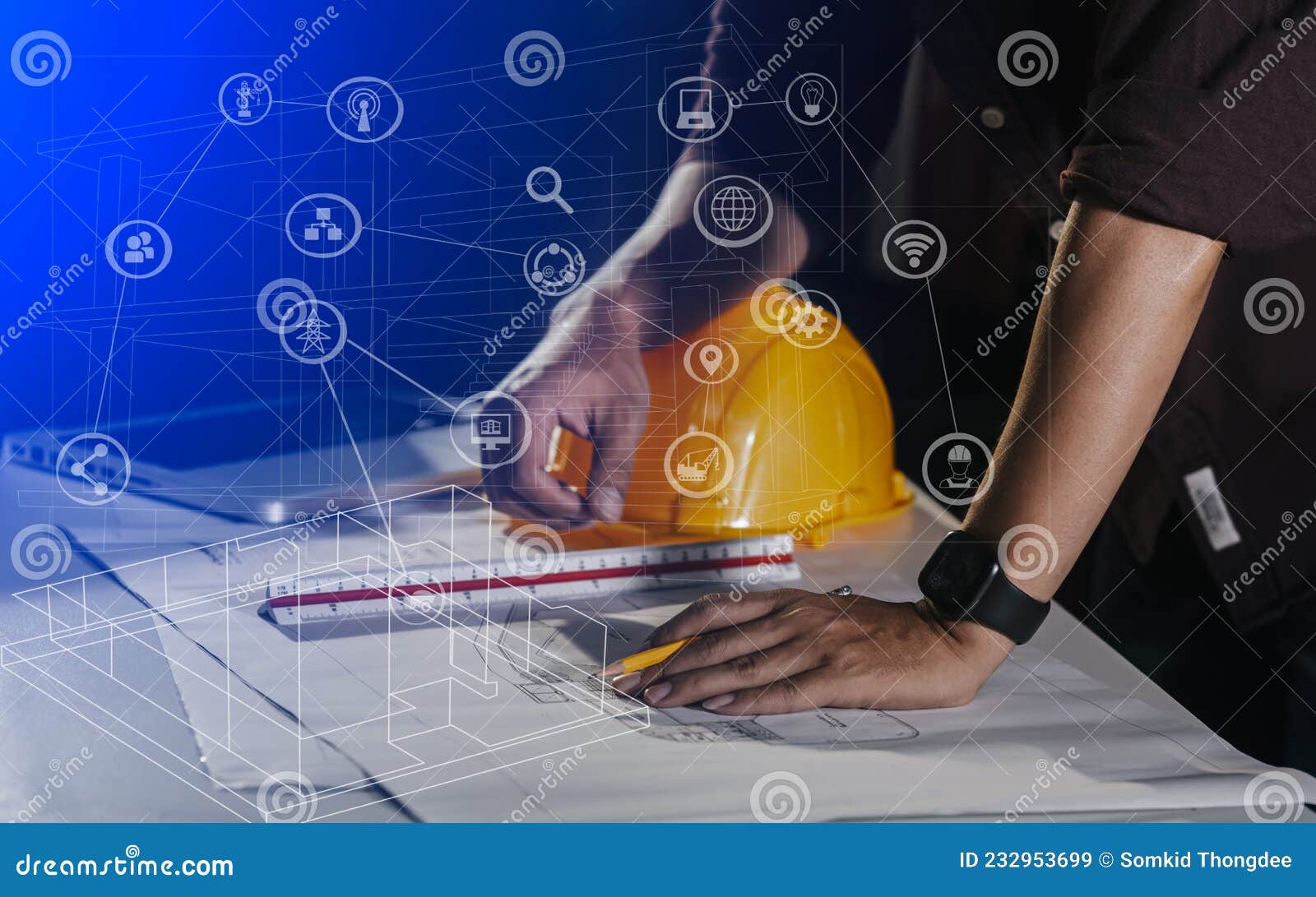 Engineer People Meeting Working at Office Table. Stock Image - Image of ...