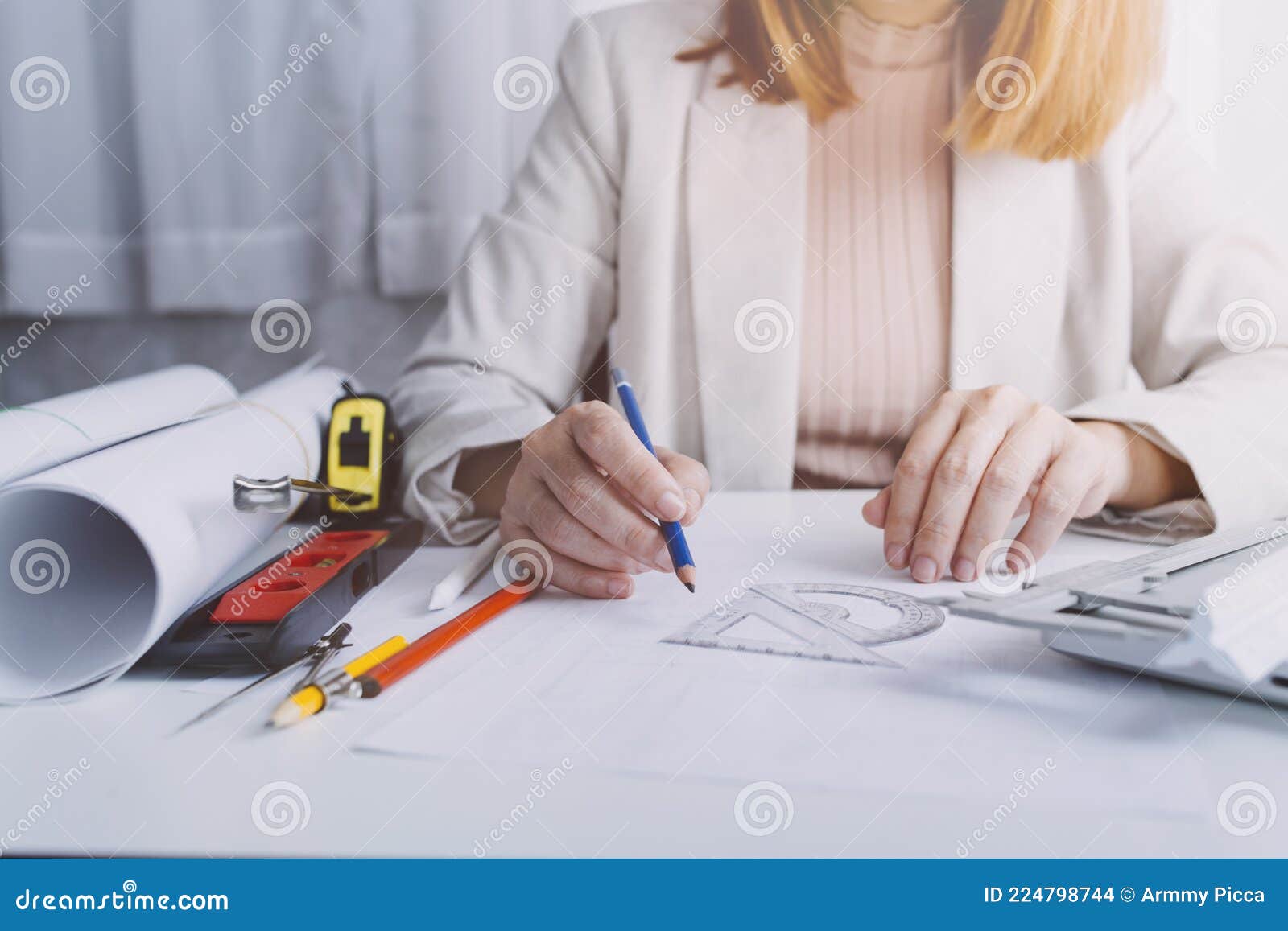 Engineer People Meeting Working and Pointing at a Drawings in Office ...