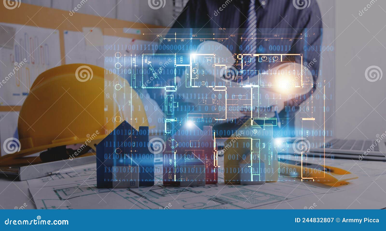 Engineer People Meeting Working and Pointing at a Drawings in Office ...