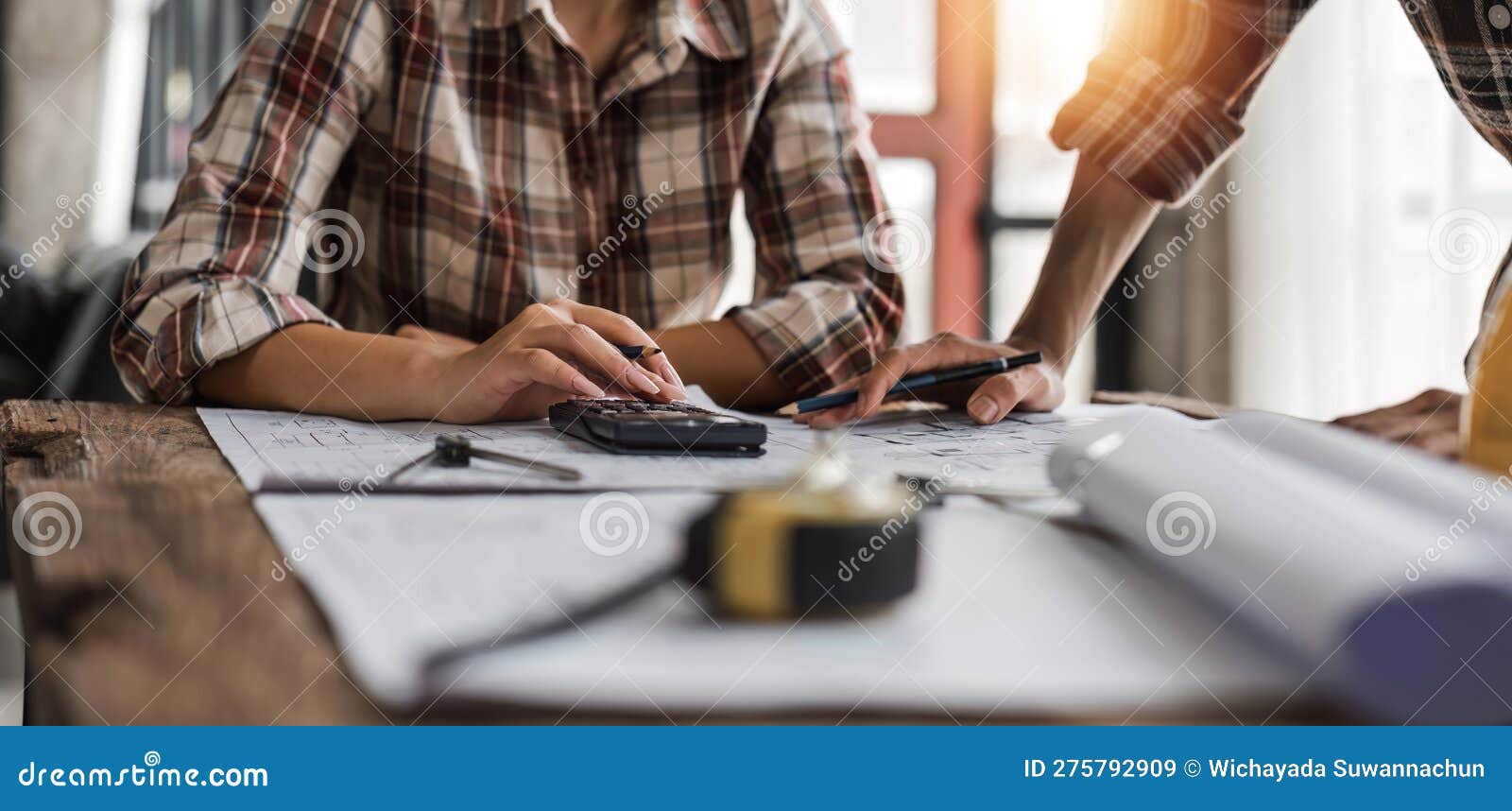 Engineer People Meeting Working and Pointing at a Drawings in Office ...