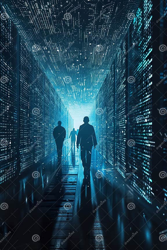 Engineer People in Server Room with Racks, Technology and Digital ...