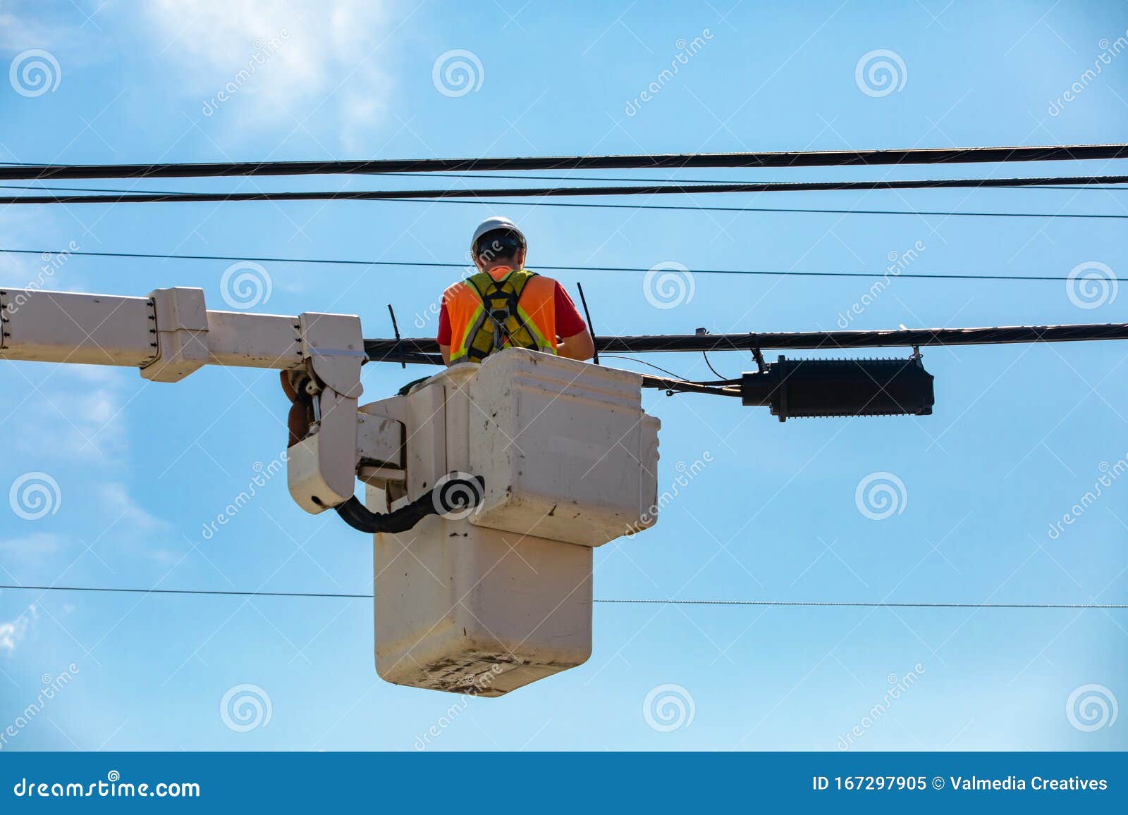 Engineer Person Working in Cherry Picker Stock Image - Image of ...