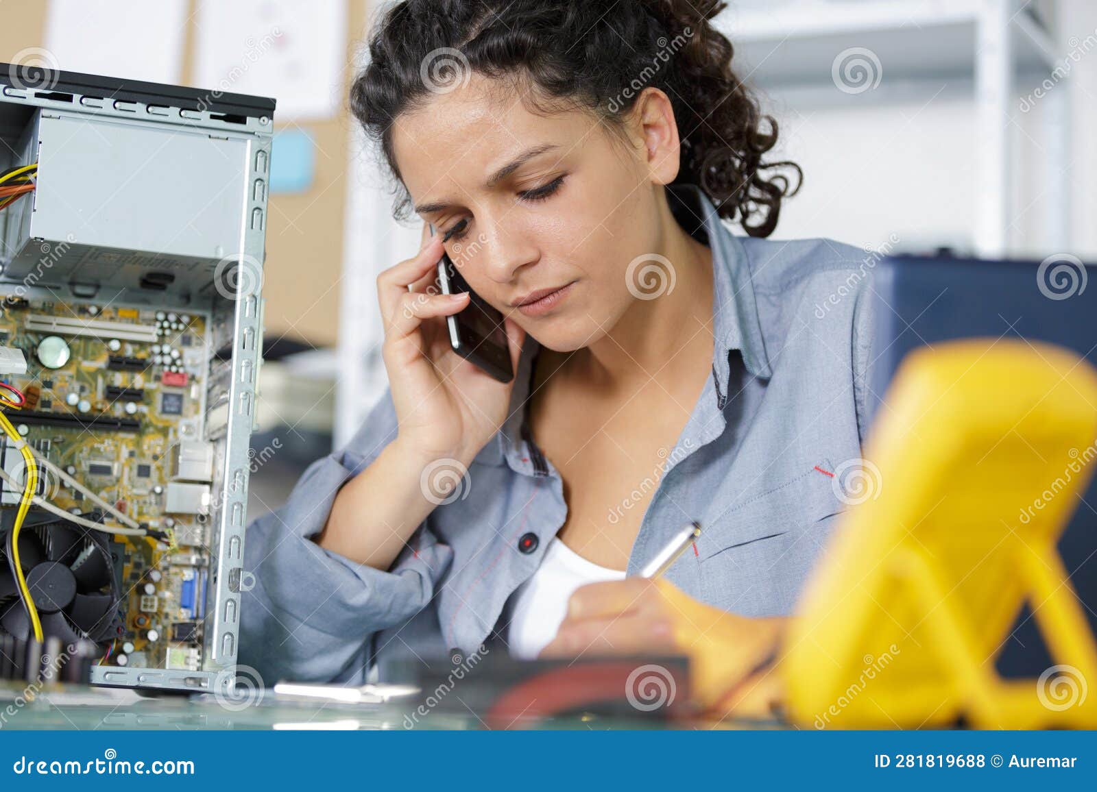 Engineer on Phone Working with Circuits Stock Photo - Image of person ...