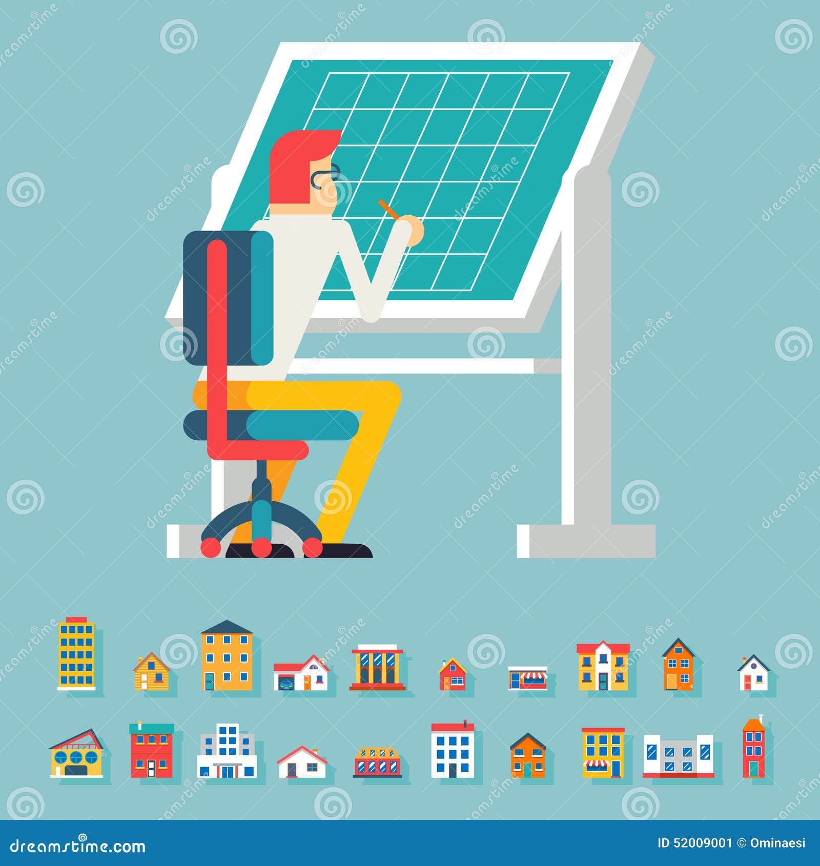 Engineer Planner Projector Designer Working at Stock Vector ...