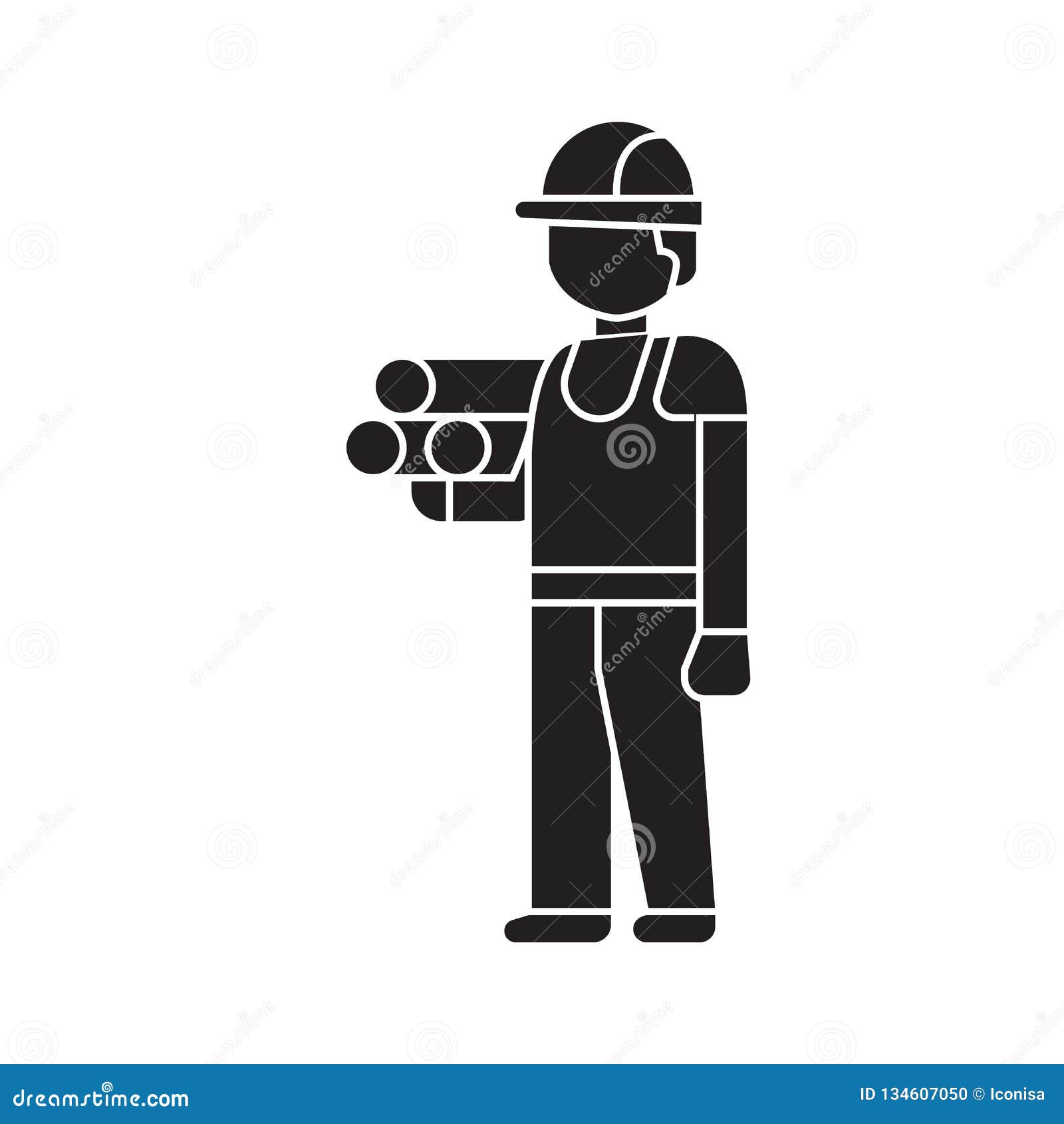 Engineer with Plans Black Vector Concept Icon. Engineer with Plans Flat ...