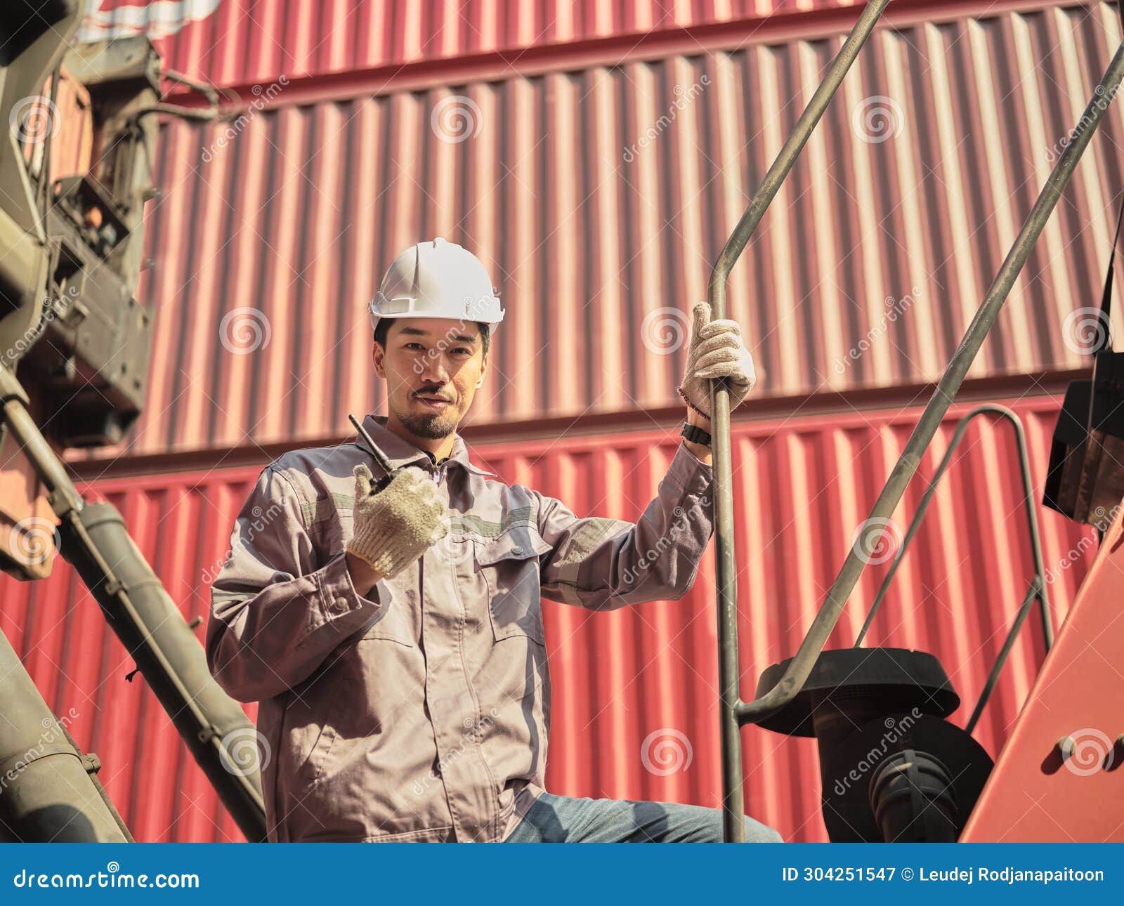 Engineer is Pointing Controlling the Job at the Container Cargo Stock ...