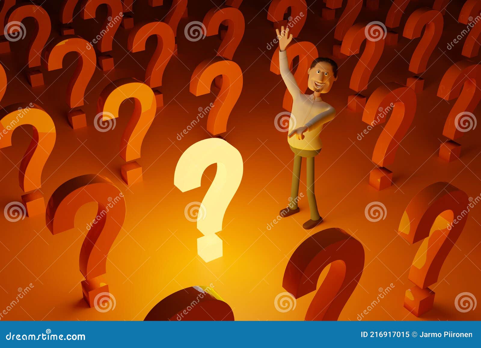 Engineer Pointing at a Glowing Question Mark and Waving His Hand ...