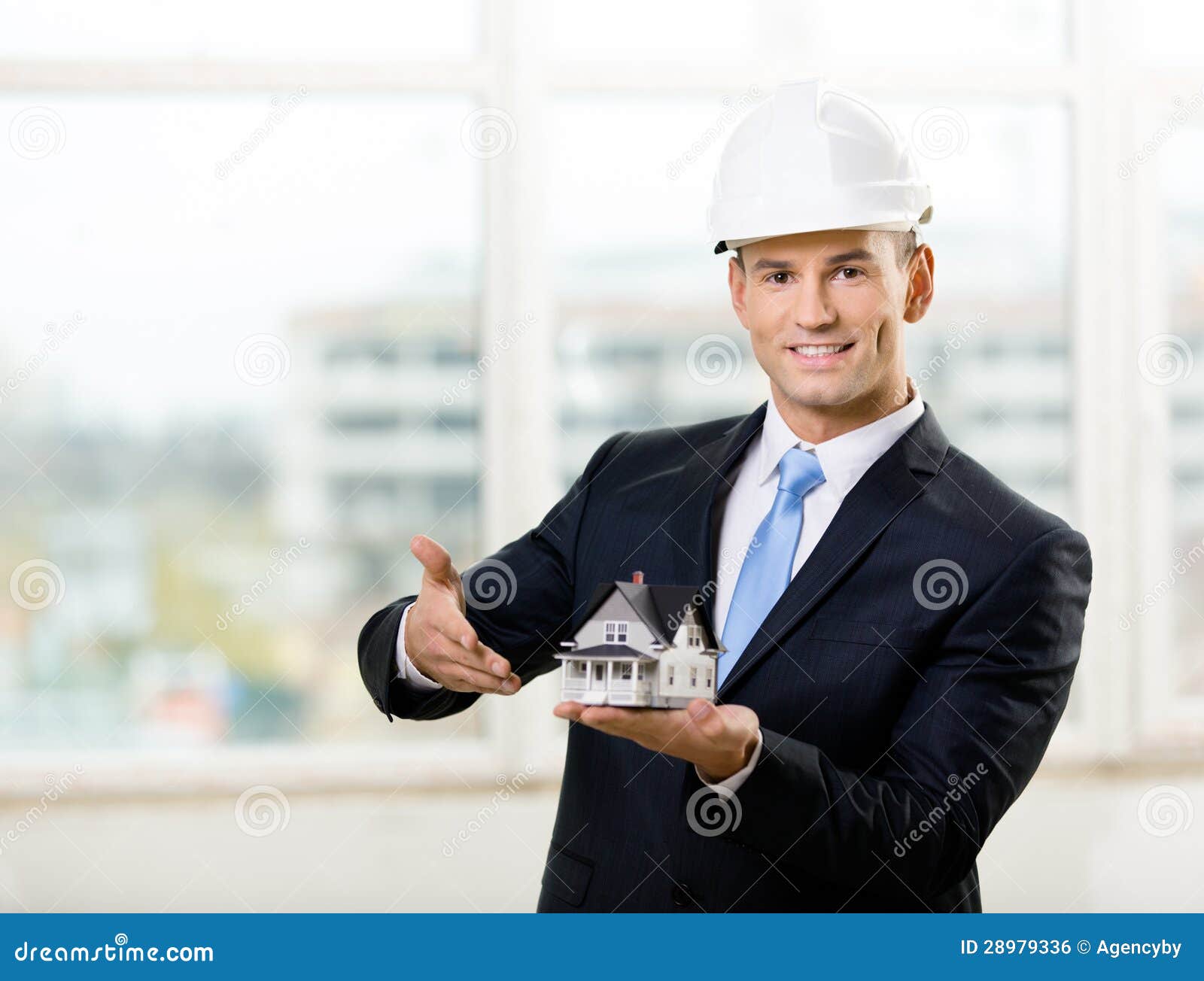 Engineer Pointing at Model House Stock Photo - Image of architect ...