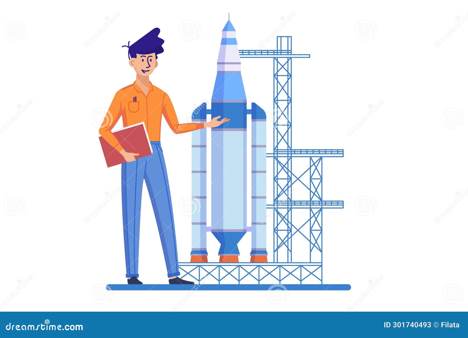 Engineer Presenting Rocket stock vector. Illustration of isolated ...