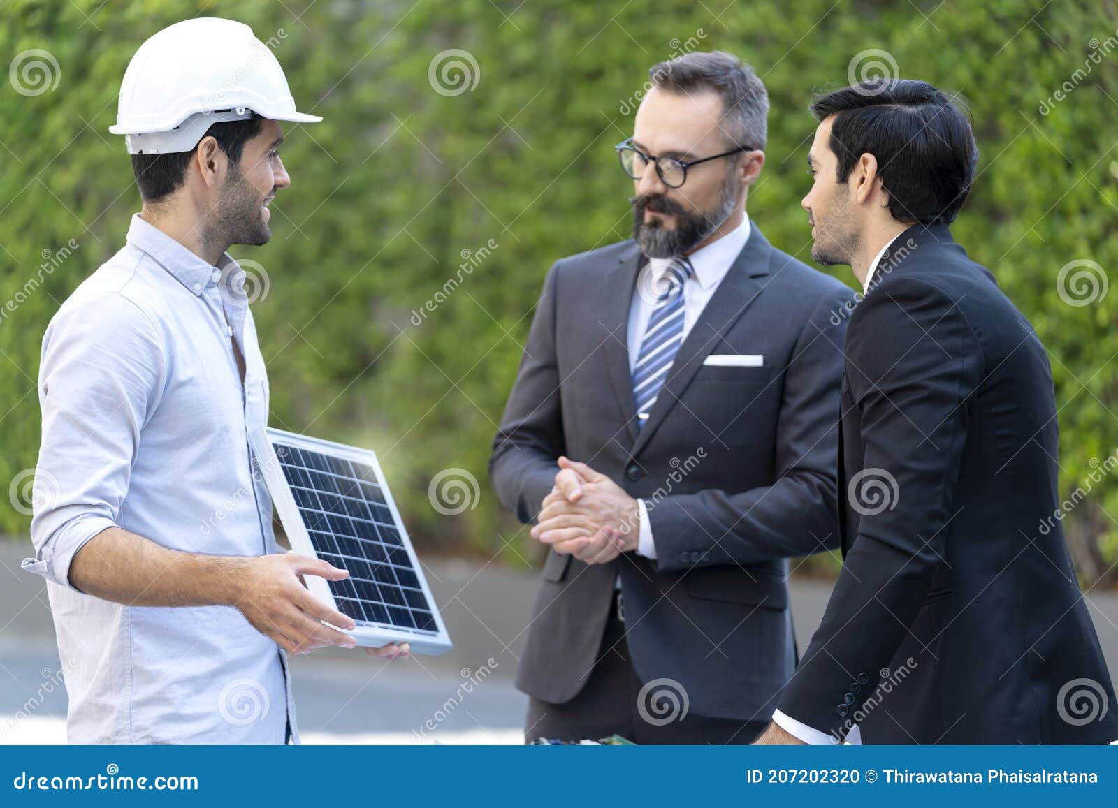 Engineer Presenting the Solar Cell Work for Businessman. Engineer ...