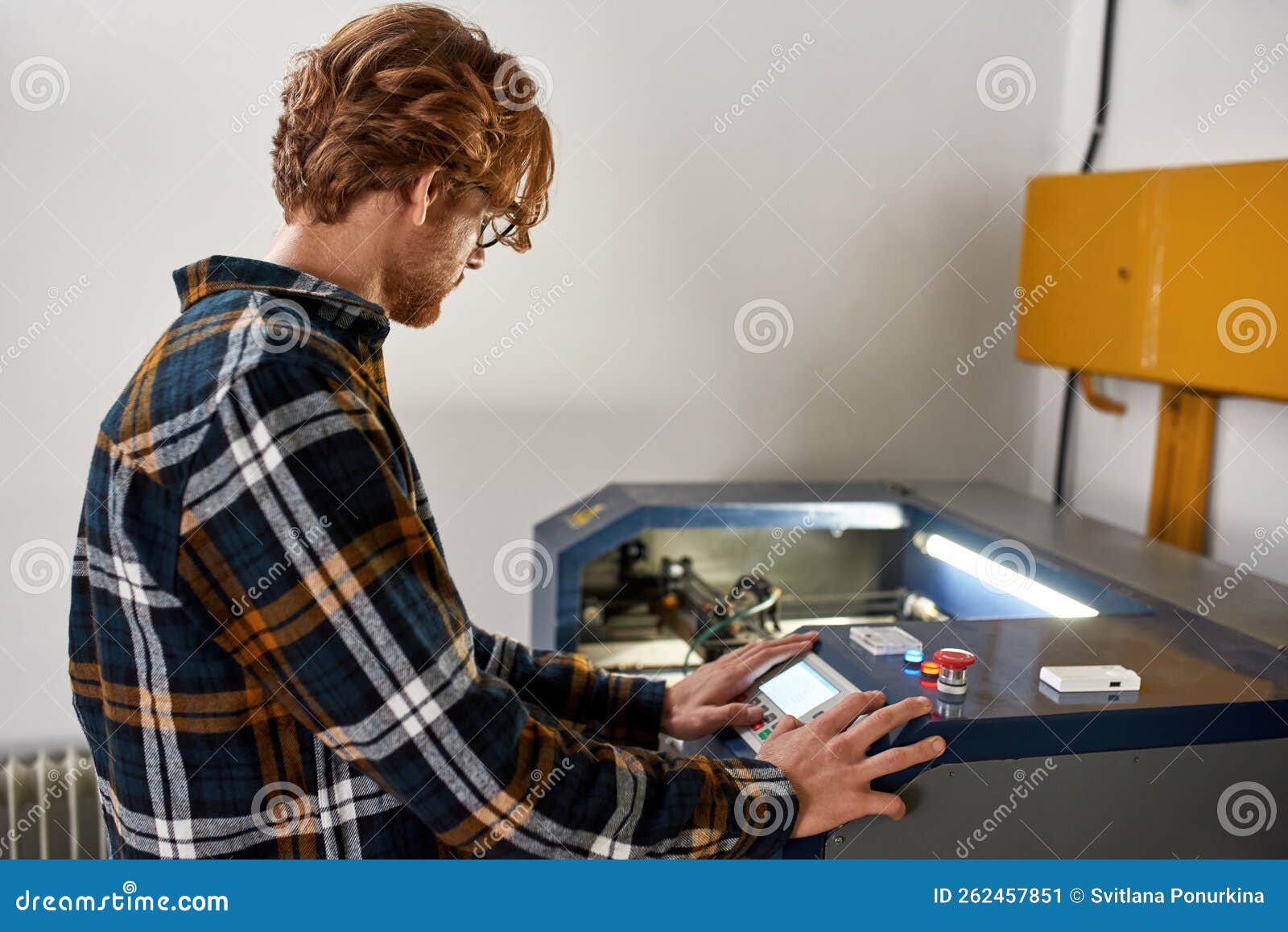 Engineer Pressing Button on Panel of CNC Machine Stock Image - Image of ...