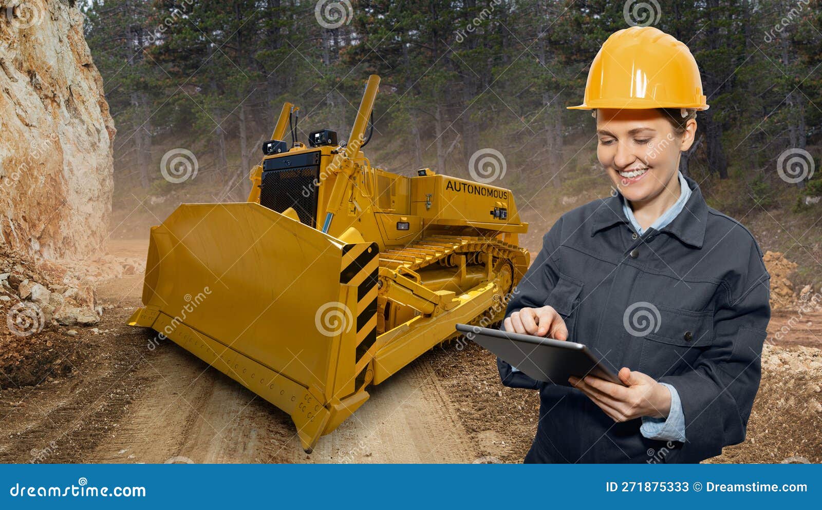 Engineer Programs Autonomous Bulldozer Stock Image - Image of ...