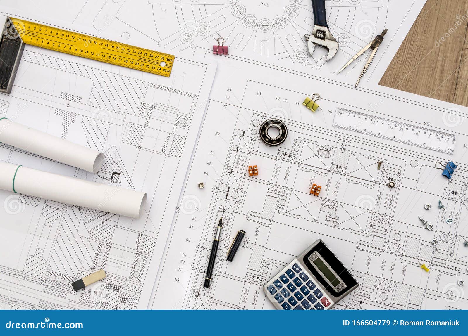 Engineer Project and Different Tools on it, Closeup Stock Image - Image ...