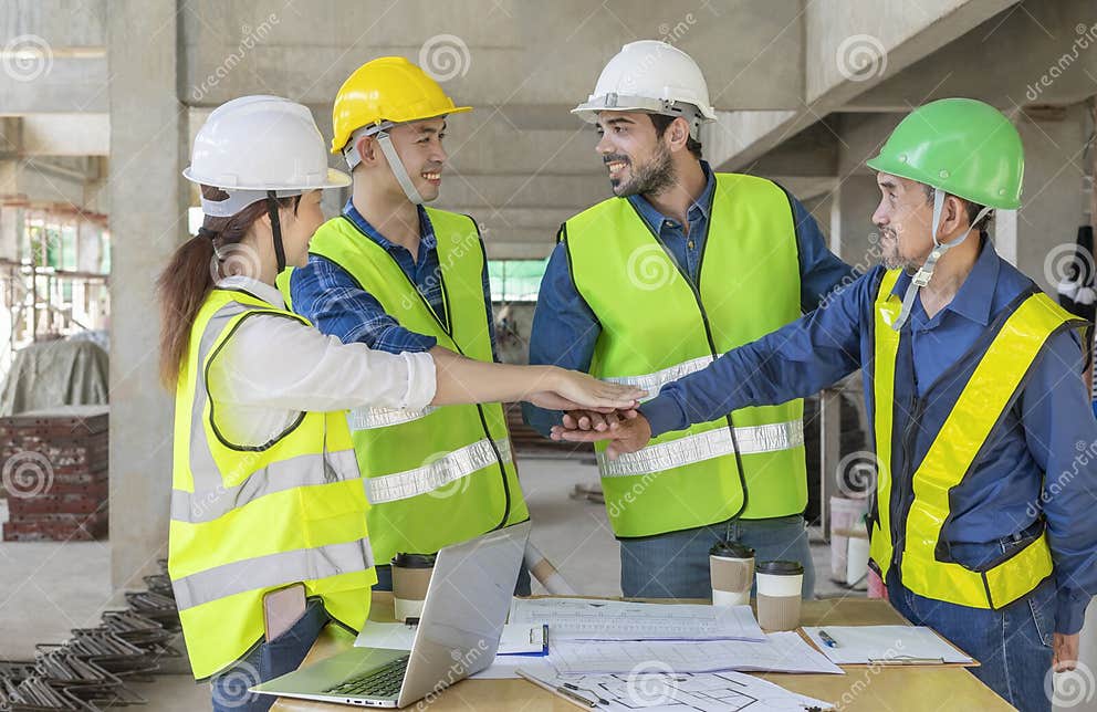 Engineer Project Manager,teamwork Meeting on Construction Site To Implement Plan of a New ...
