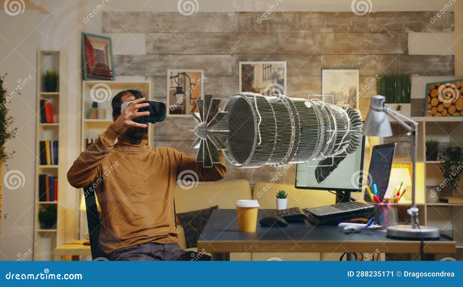 Engineer Prototyping Turbine Using VR Stock Illustration - Illustration ...