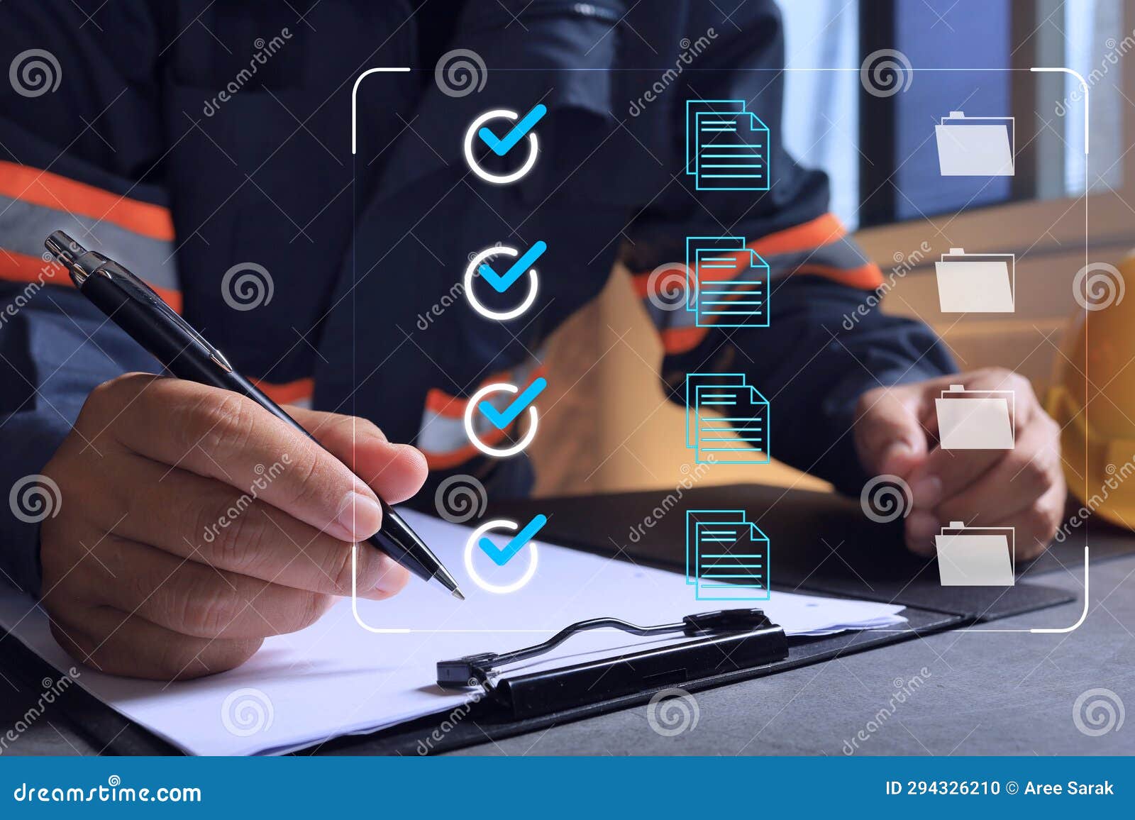 Engineer put a check mark stock photo. Image of circle - 294326210