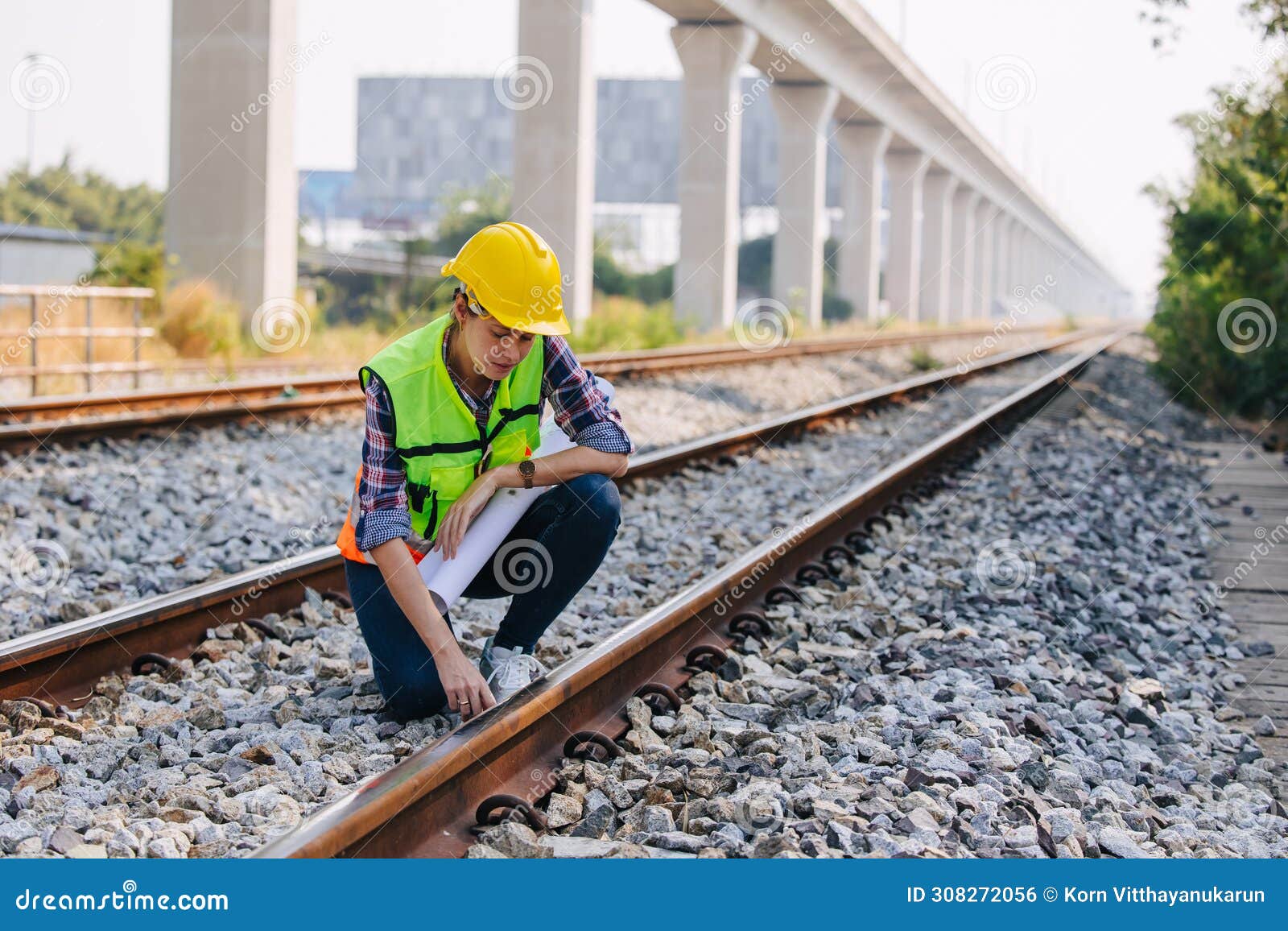 Engineer Railway Tracks Construction Service Team Working on Site ...