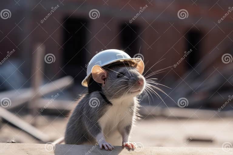 Engineer Rat in a Work Helmet on a Construction Site. Construction of a ...
