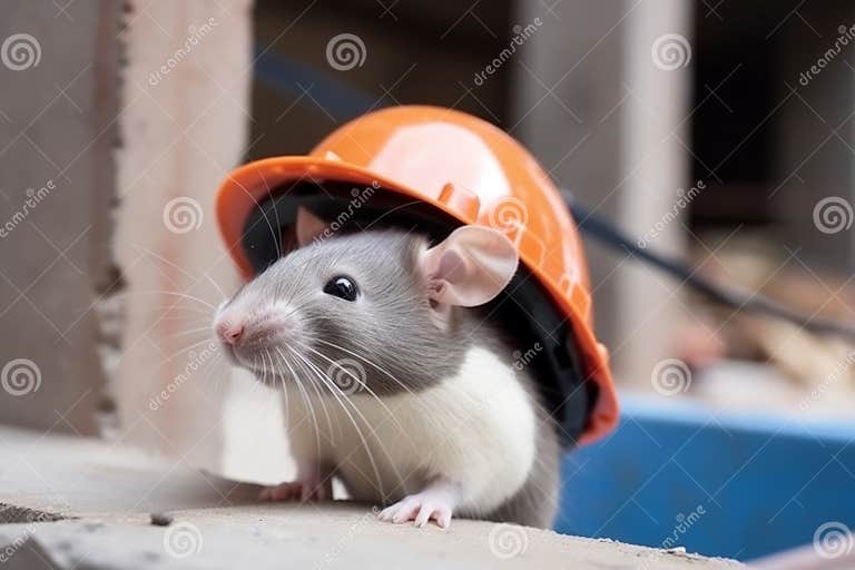 Engineer Rat in a Work Helmet on a Construction Site Stock Illustration ...