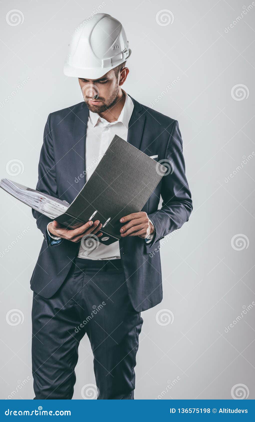 Engineer Reading Data in Folder Stock Photo - Image of folder ...