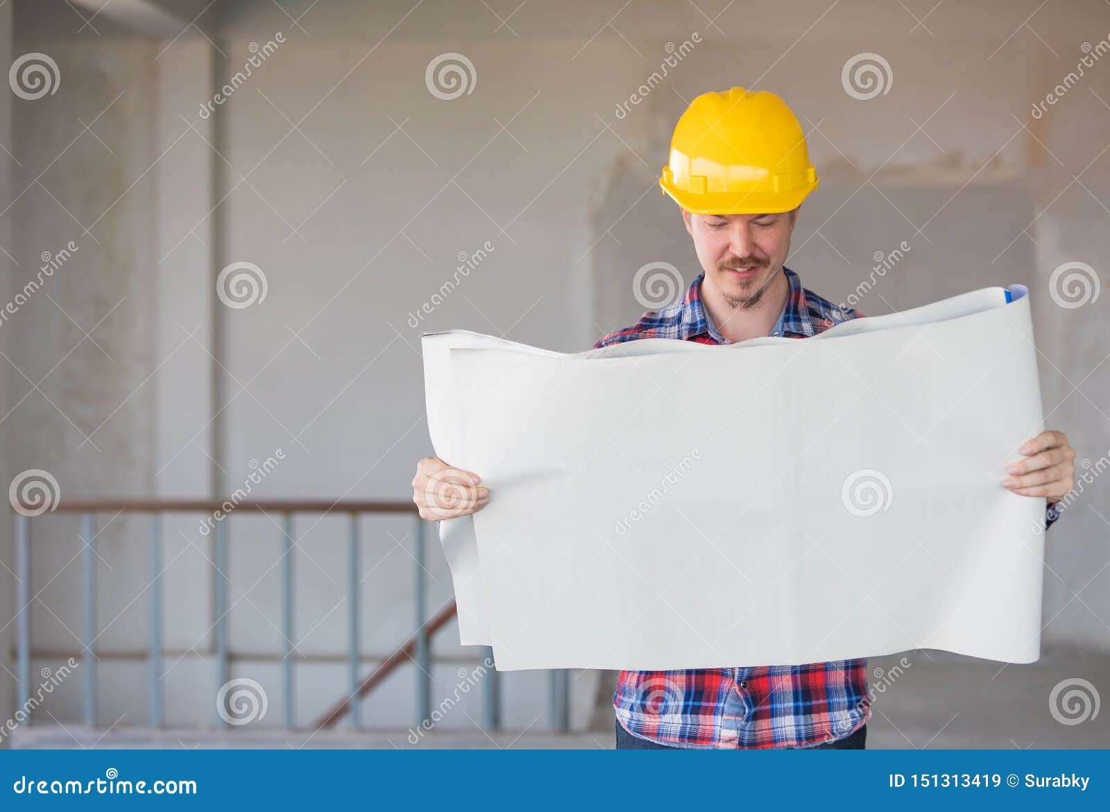 Engineer Reading Plan on Blueprints Stock Image - Image of copyspace ...
