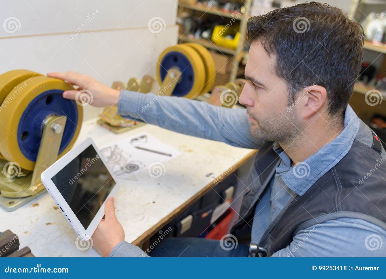 Engineer Recording Observation Using Tab Stock Photo - Image of product ...