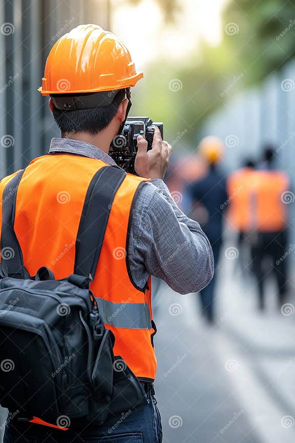 Engineer in Reflective Vest Documents Progress in Active Construction ...