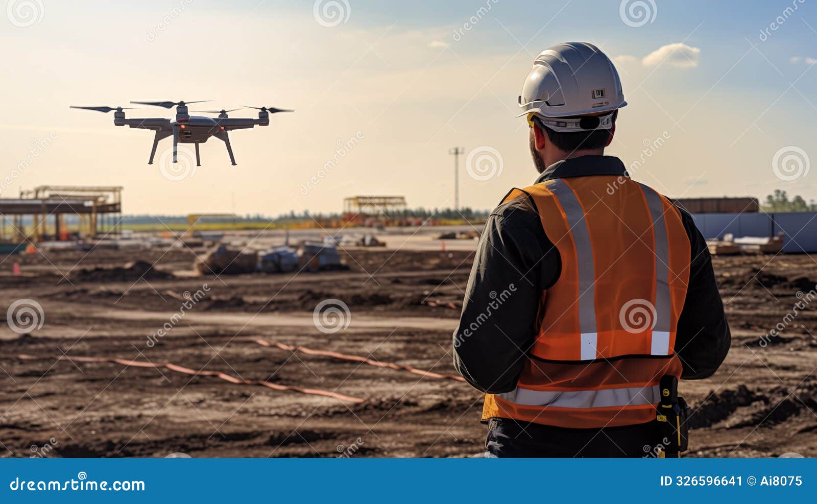 Engineer Remotely Pilots Drone at Site Ai Generated Photo Realistic ...