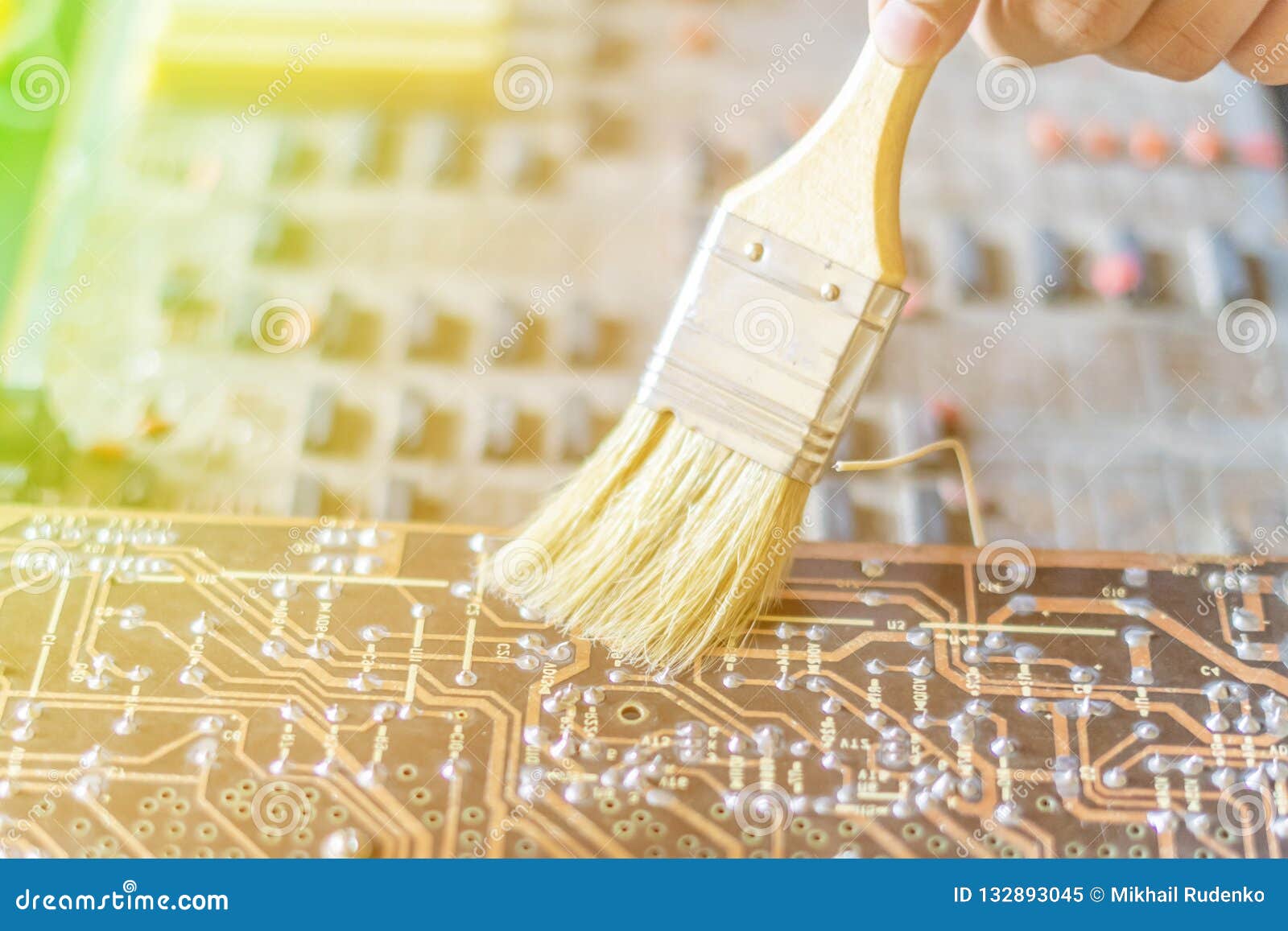 Engineer Removes Dirty Dust from the Computer Board Using a Brush F ...