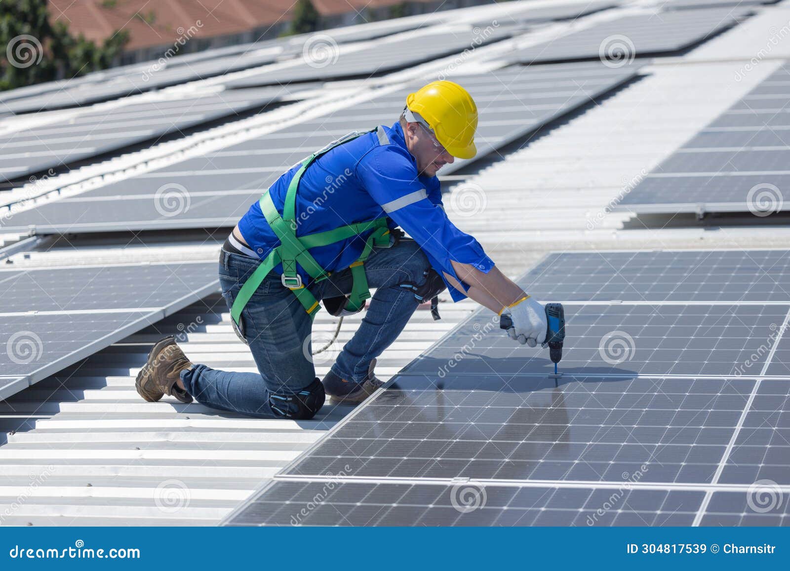 Engineer Repair Solar Panel on the Factory Rooftop Stock Image - Image ...