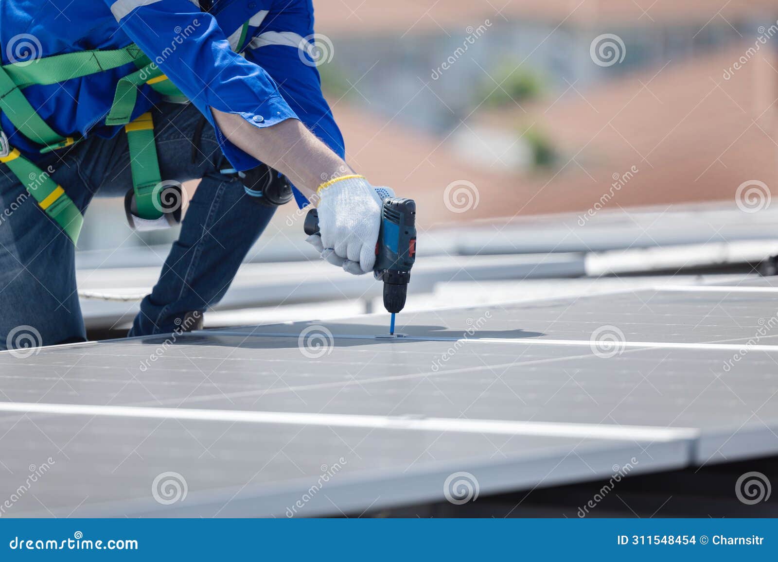 Engineer Repair Solar Panel on the Factory Rooftop Stock Photo - Image ...