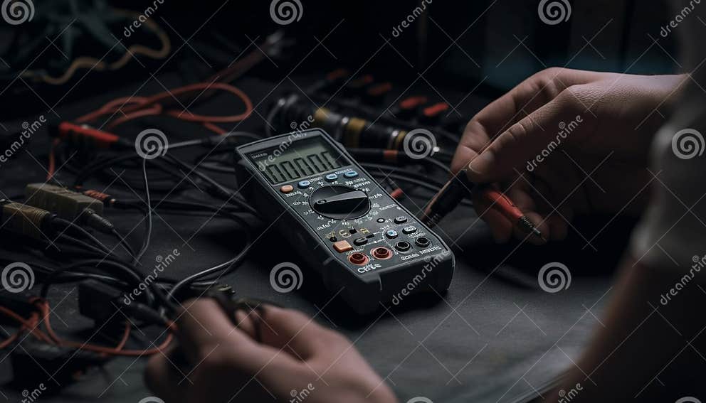 Engineer Repairing Electrical Equipment with Multimeter and Work Tool ...