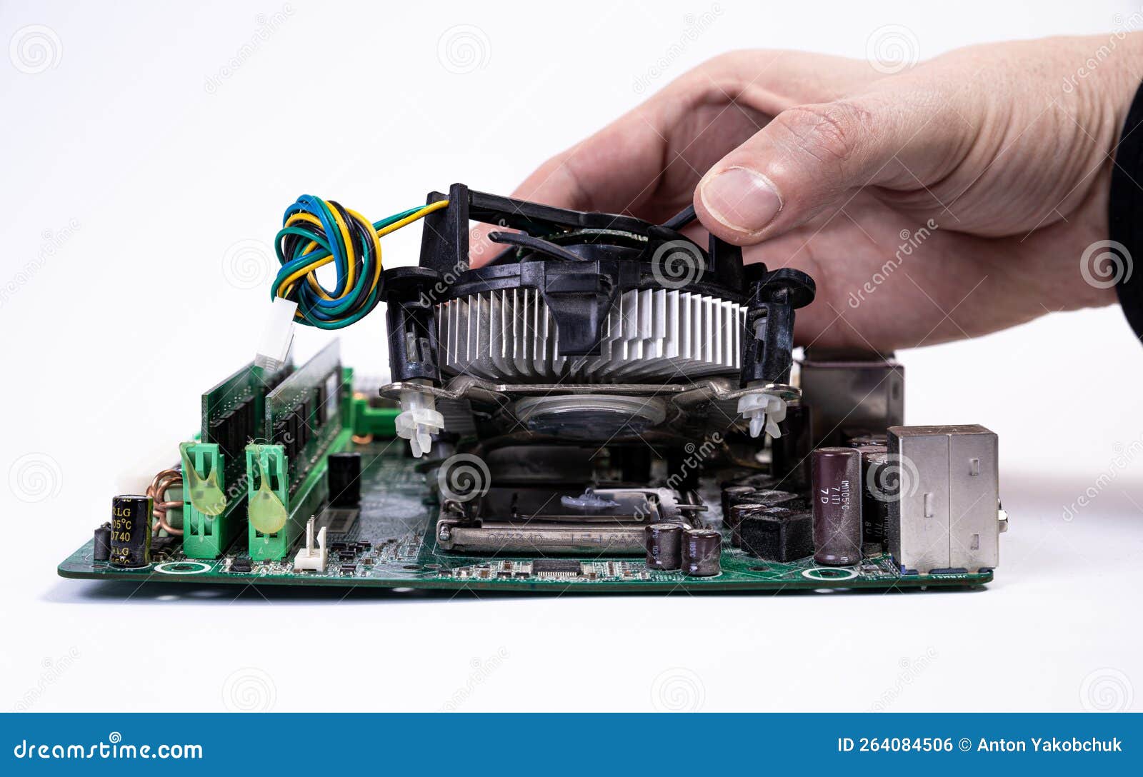 Engineer Repairman Holding Hands in Black Gloves Chip Processor, CPU To ...