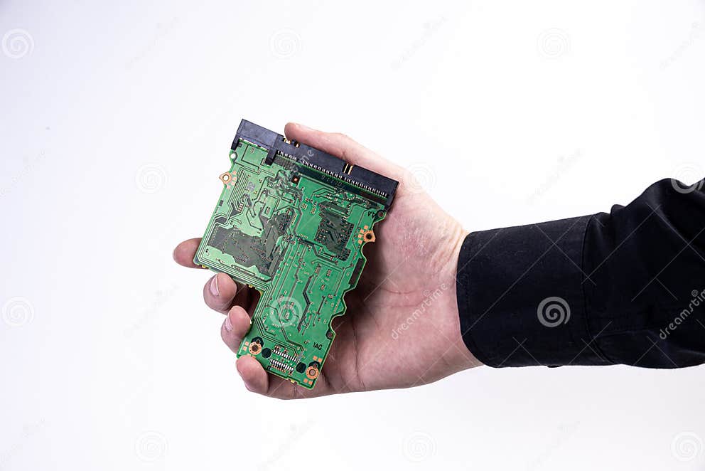 Engineer Repairman Holding Hands in Black Gloves Chip Processor, CPU To ...