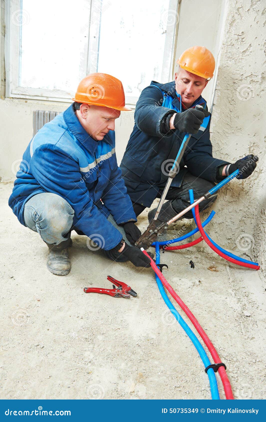 Engineer Repairmen Installing Heating System Stock Image - Image of ...