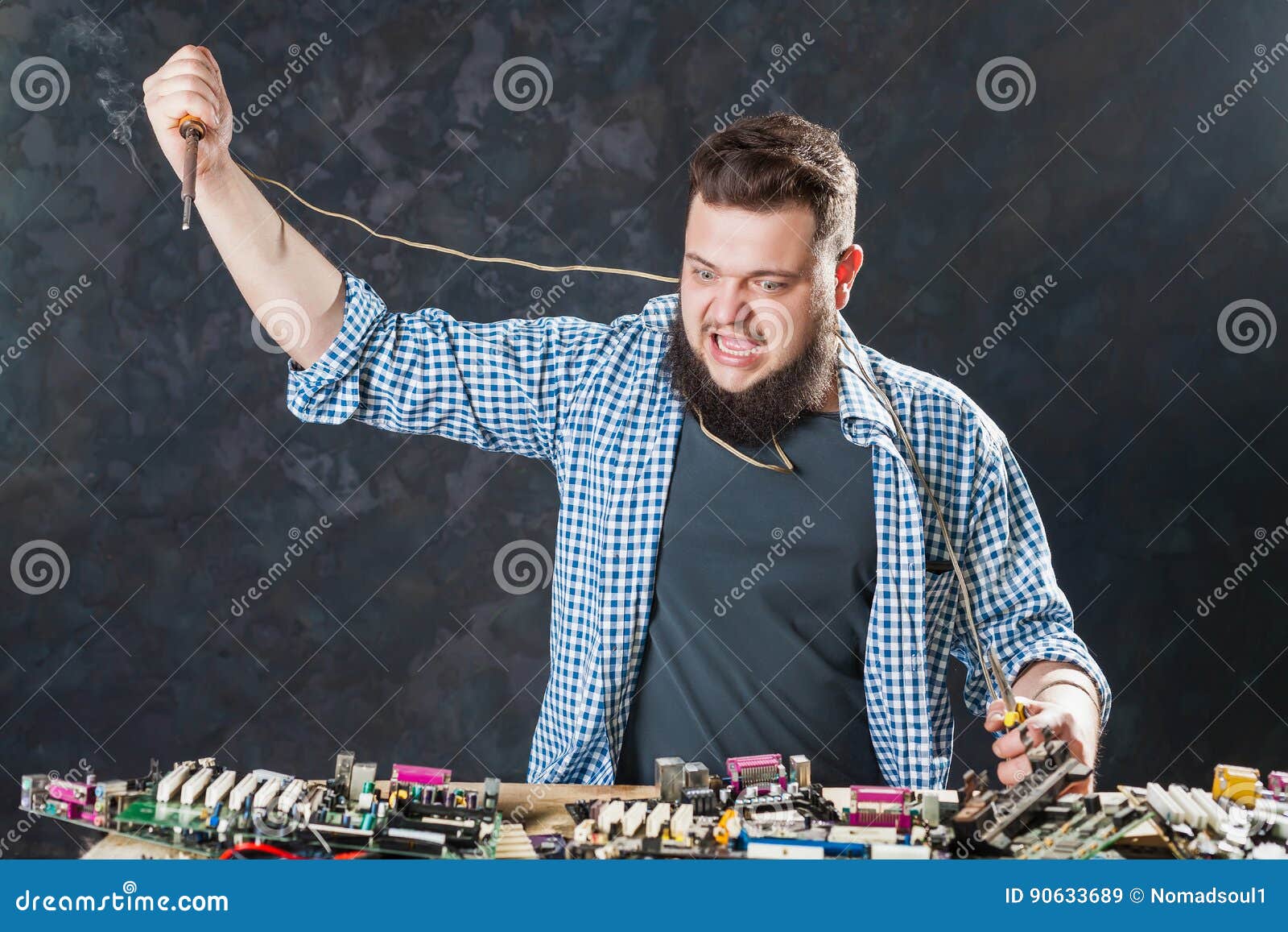 Engineer Repairs Components with Soldering Iron Stock Image - Image of ...