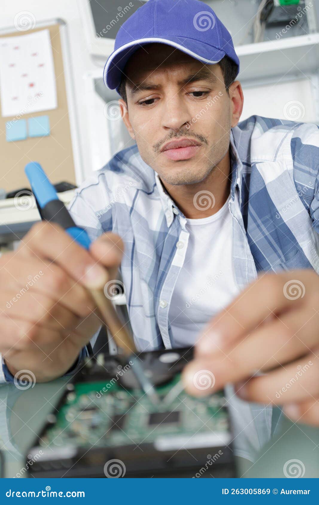 Engineer Repairs Laptop Pc Computer and Motherboard Stock Image - Image ...