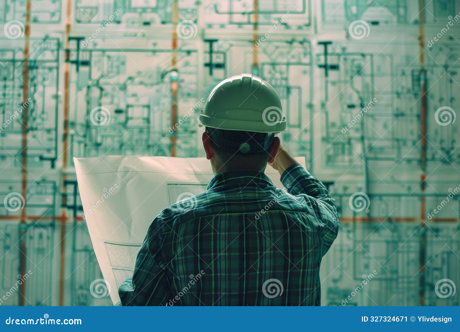 Engineer Reviewing Blueprint at Construction Site Stock Image - Image ...