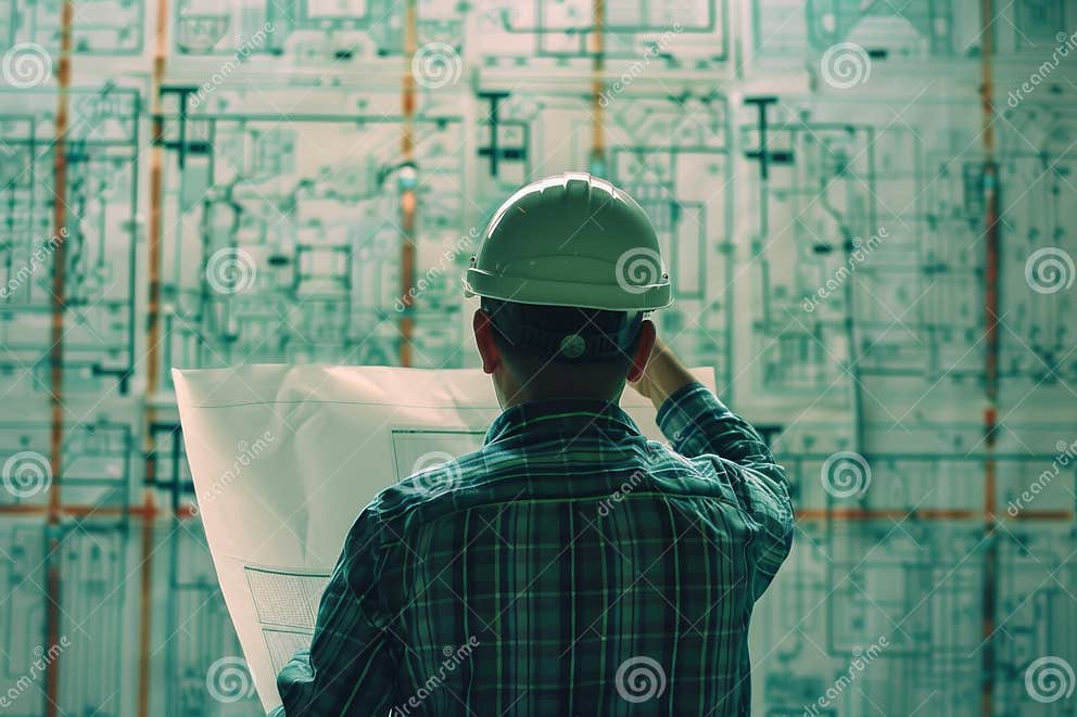 Engineer Reviewing Blueprint at Construction Site Stock Image - Image ...