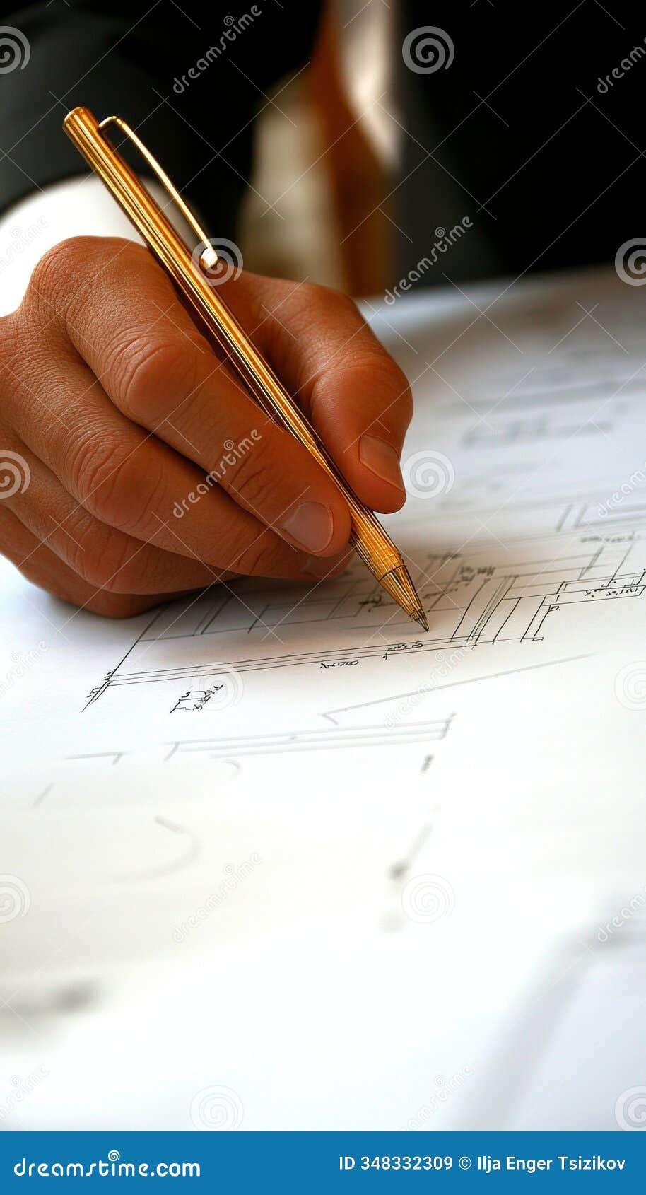 Engineer Reviewing Blueprints for Green Construction Project ...