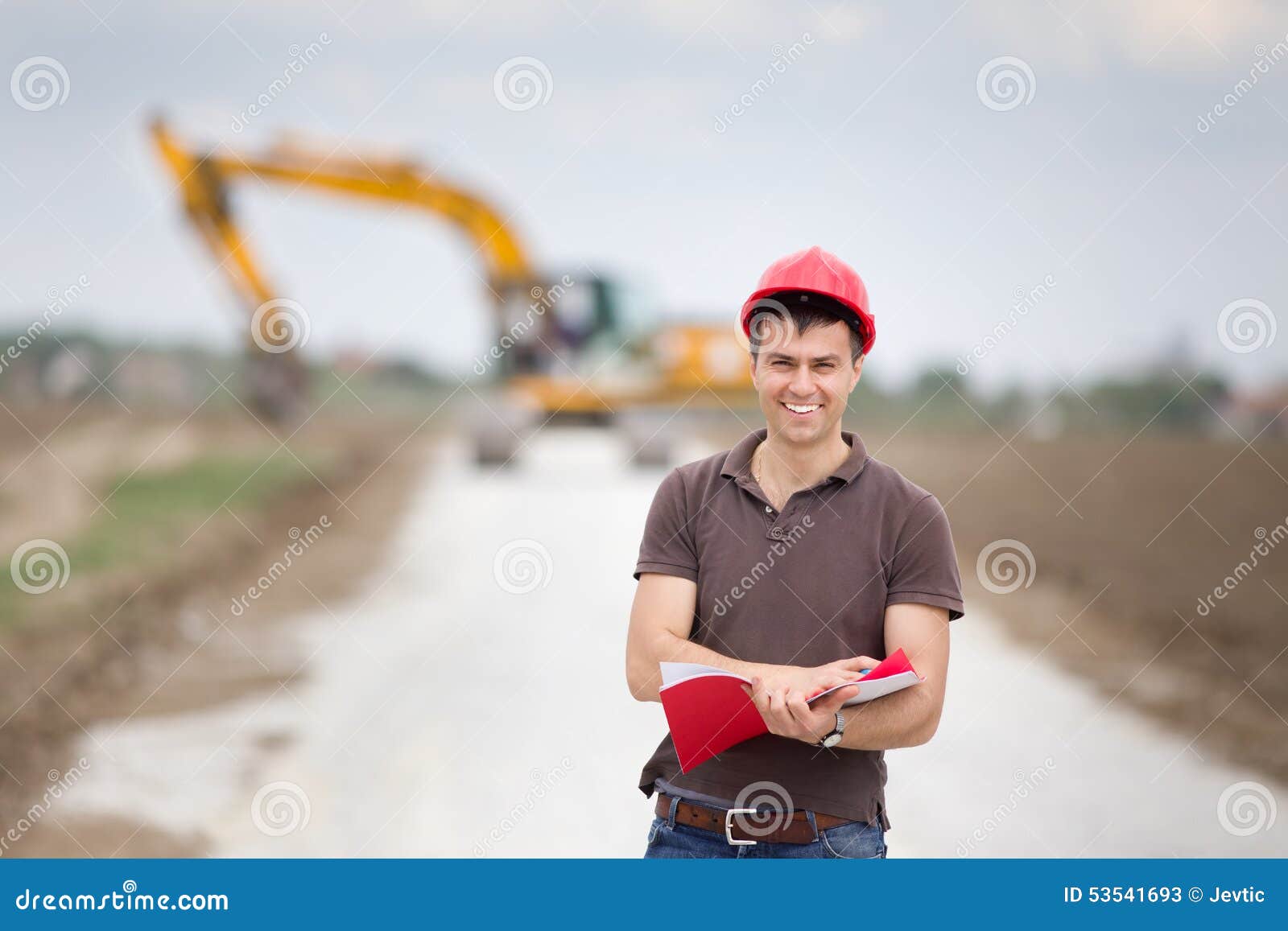 Engineer on Road Construction Site Stock Image - Image of male ...